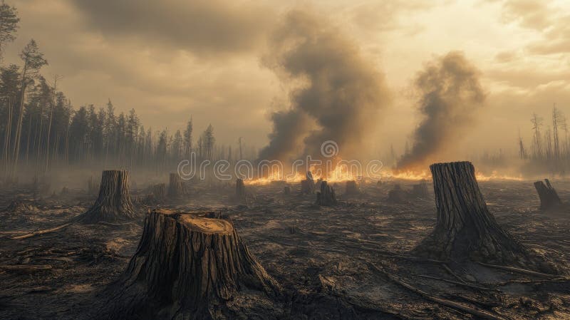 A Forest Fire is Burning in the Distance, with Smoke Stock Illustration ...