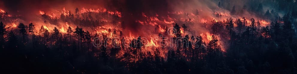 A Forest Fire Burning in the Distance, with Smoke and Flames Visible ...
