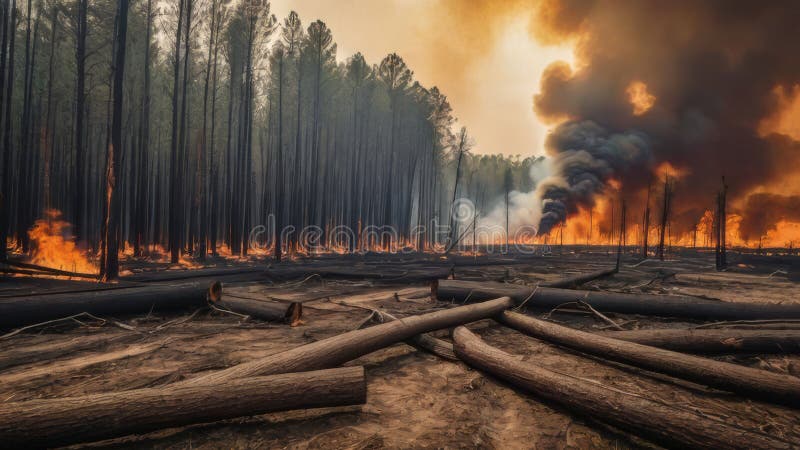 A Forest Fire is Burning in the Distance, with Smoke Stock Photo ...