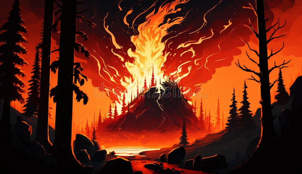 Forest Fire. Burning Forest, Fire Season. Stock Illustration ...