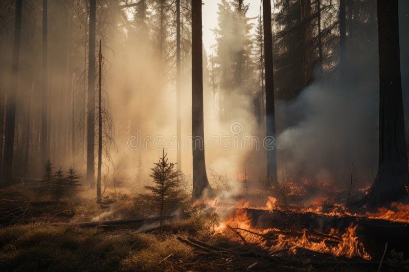 Forest Fire Burning through the Forest, with Smoke and Flames Visible ...