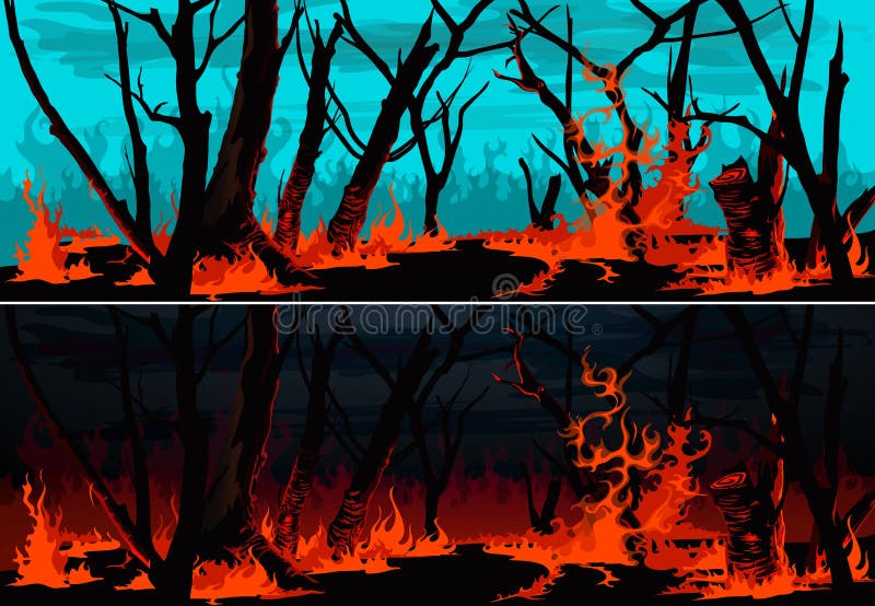 Forest Fire, Burning Trees and Grass Background Stock Vector ...
