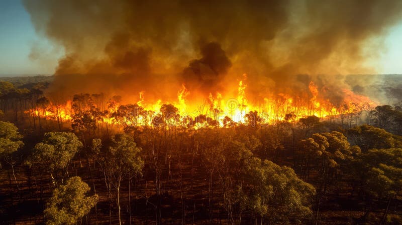 Forest Fire Burning with Intense Flames and Smoke Stock Illustration ...