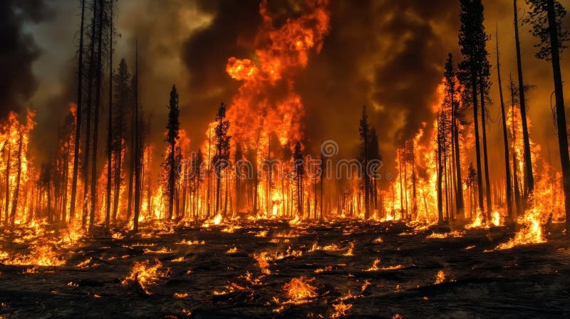 Forest Fire Burning Intensely, Causing Widespread Destruction and Smoke ...