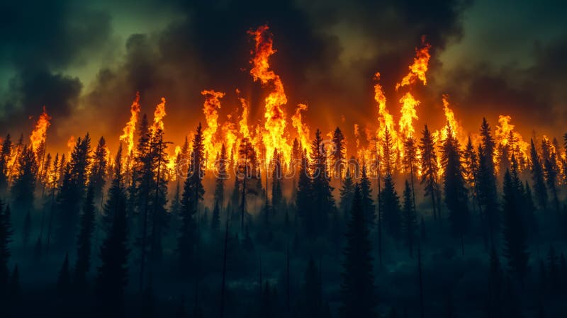 A Forest Fire Burning in the Middle of a Forest Stock Photo - Image of ...