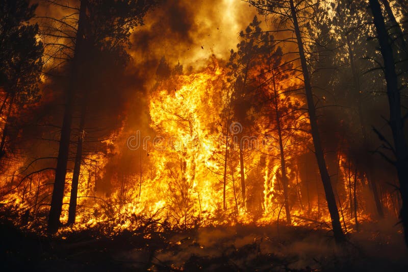A Forest Fire is Burning in the Middle of the Woods Stock Photo - Image ...