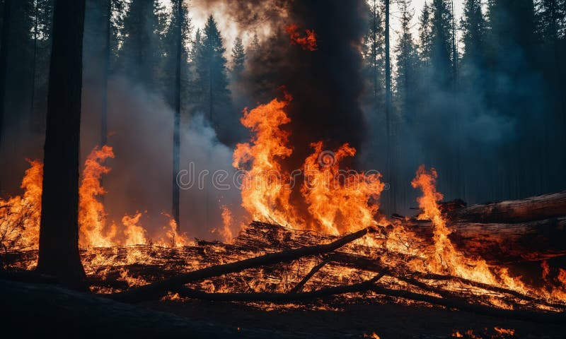 Forest Fire in the Forest. Burning Pine Trees in the Forest. Stock ...
