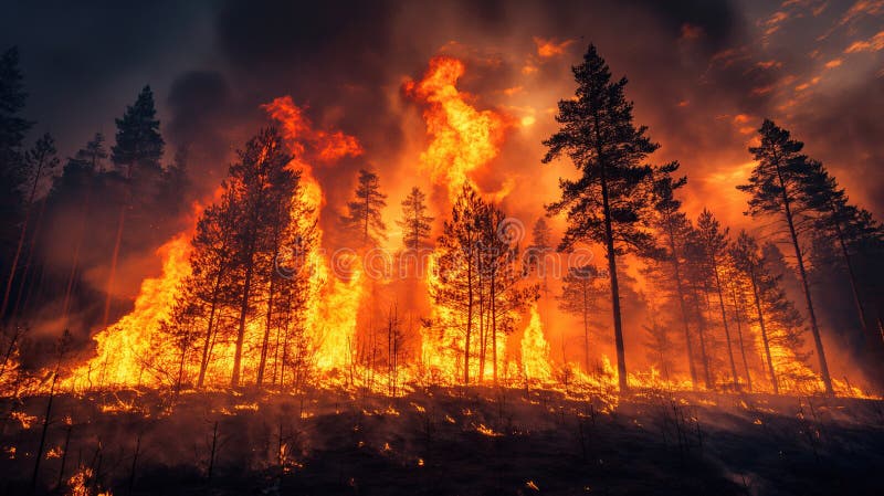 Forest Fire. Burning Pine Trees in the Forest. Wildfire in the Forest ...