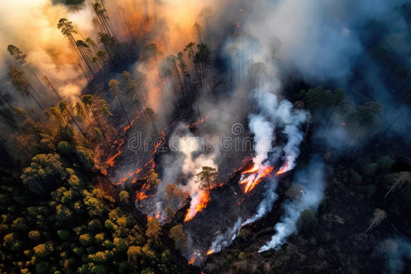 Forest Fire Burning Shot of Top View. Stock Illustration - Illustration ...
