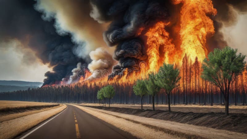 A Forest Fire is Burning and the Smoke is Billowing into the Sky Stock ...