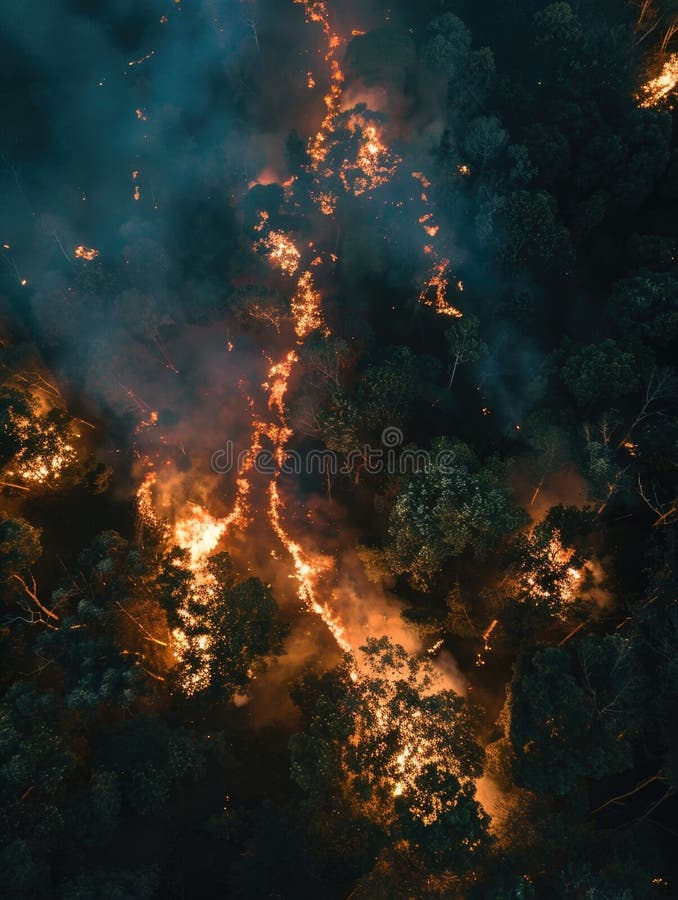 A Forest Fire is Burning through a Forest, with Smoke Stock Photo ...