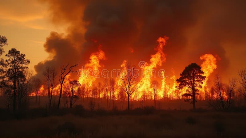 Forest Fire Burning at Sunset. Stock Illustration - Illustration of ...