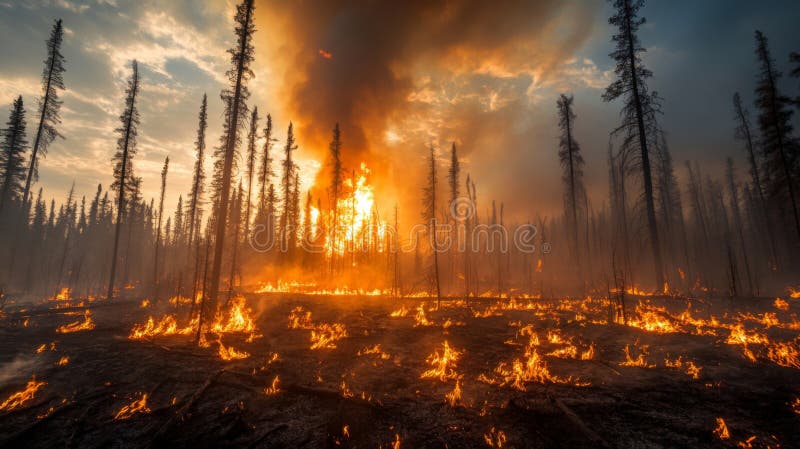 Forest Fire Burning during Sunset Intense Flames Stock Image - Image of ...