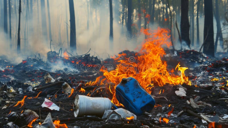 Forest Fire with Burning Trash and Smoke Stock Photo - Image of waste ...