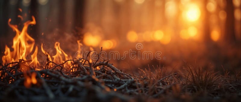 Forest Fire with Burning Twigs and Branches Stock Illustration ...