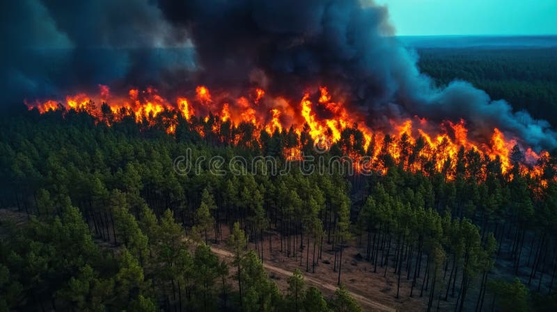 Forest Fire Burning Wildfire Destroying Trees Emitting Smoke Stock ...