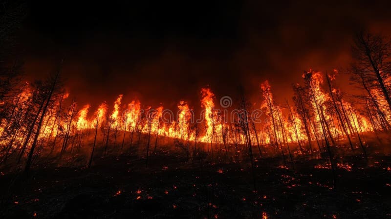 Forest Fire Burning Wildly at Night, Destroying Everything in Its Path ...