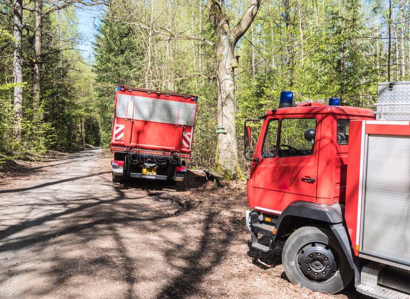 Forest Fire Danger Fire Truck in the Forest Stock Image - Image of ...