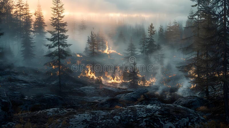 Forest Fire at Dawn Digital Illustration Stock Illustration ...