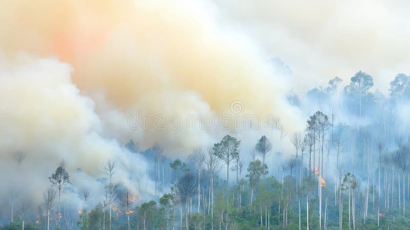 Forest on Fire with Dense Smoke, Environmental Disaster, Climate Change ...