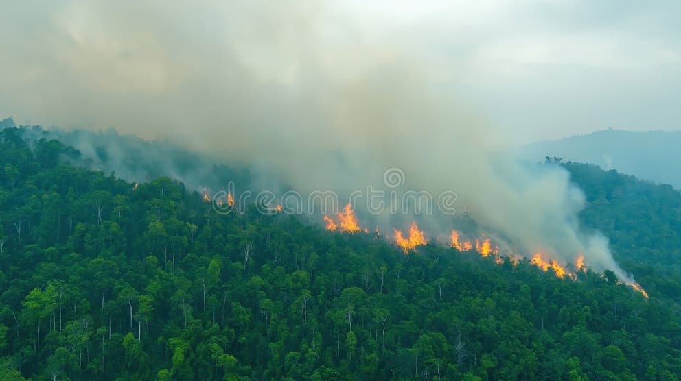 Forest on Fire with Dense Smoke, Environmental Disaster, Climate Change ...