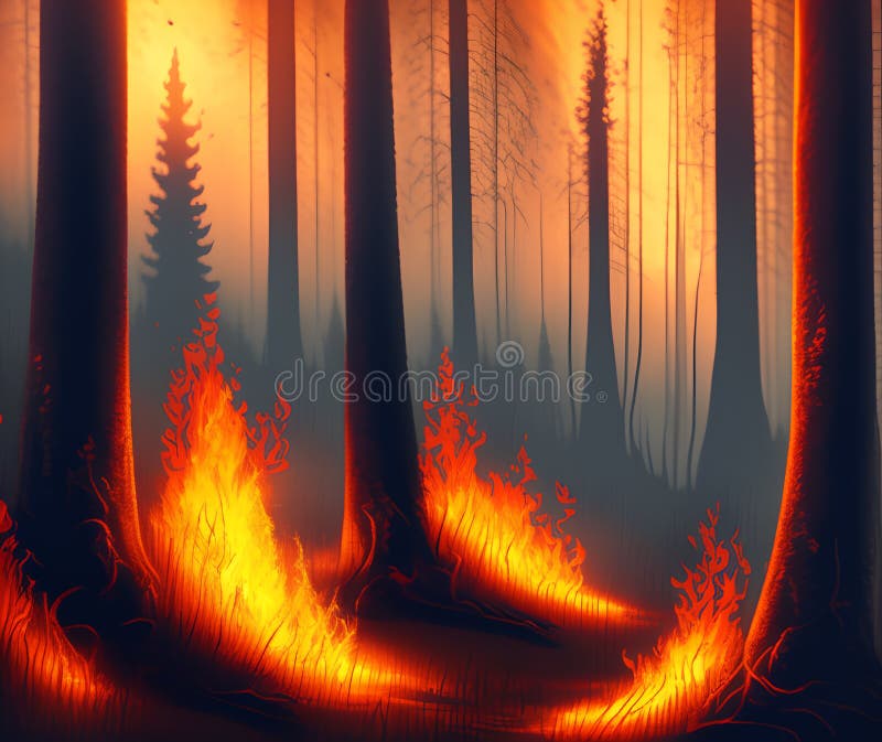 Forest in Fire, Generative AI Illustration Stock Illustration ...