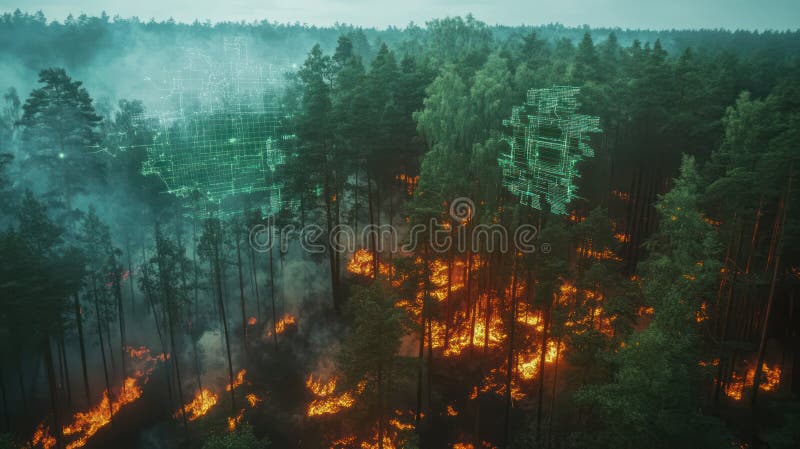 Forest Fire with Digital Overlay Concept Art Stock Illustration ...