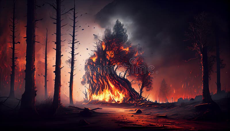 Forest Fire Disaster, Generative Ai Illustration Stock Illustration ...