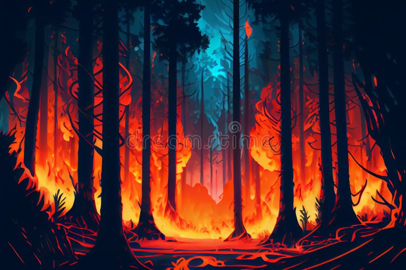 Forest Fire Disaster, Orange Flames Burning Trees, Generative Ai Stock ...