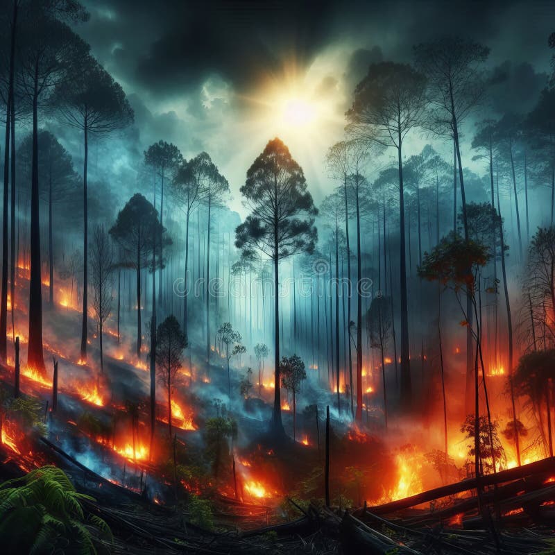 Forest Fire a Dramatic Illustration of a Forest Fire Highlightin Stock ...