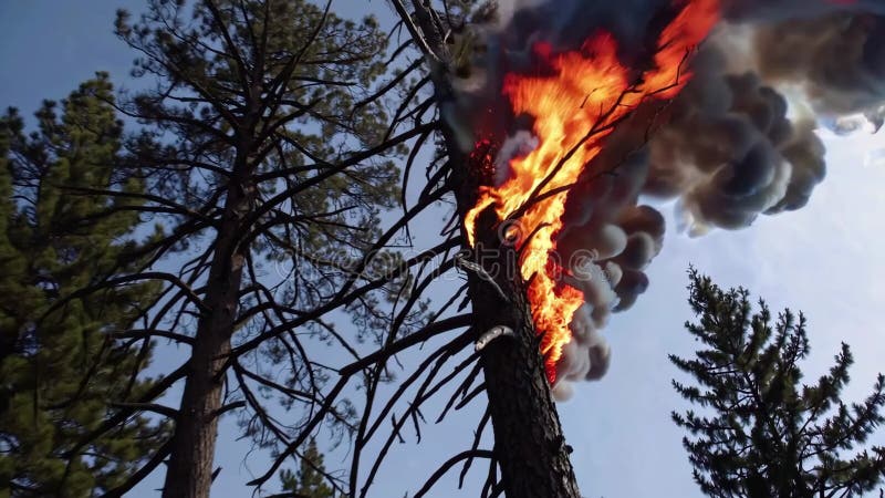 Forest Fire Engulfing Tree with Thick Smoke, Environmental Disaster ...