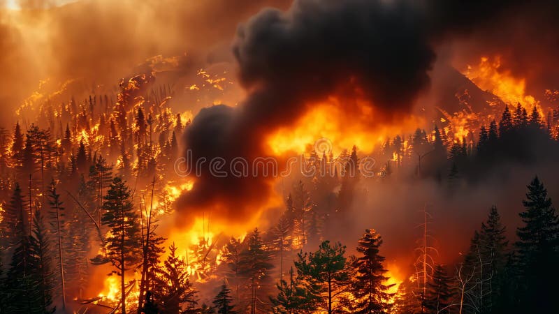 Forest Fire Engulfing Trees with Intense Flames, Dramatic Natural ...