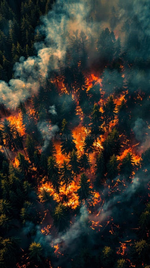 Forest Fire Engulfing Trees with Thick Smoke Stock Image - Image of ...