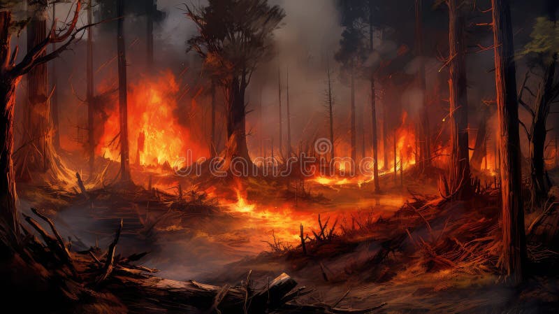 Forest fire falling stock illustration. Illustration of burn - 340004797