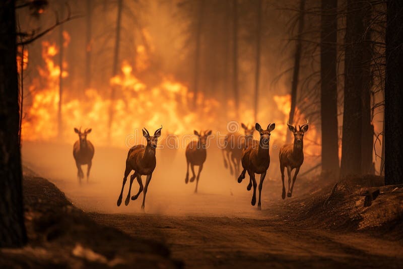 Forest Fire and Fleeing Animals. Natural Disaster. Stock Vector ...