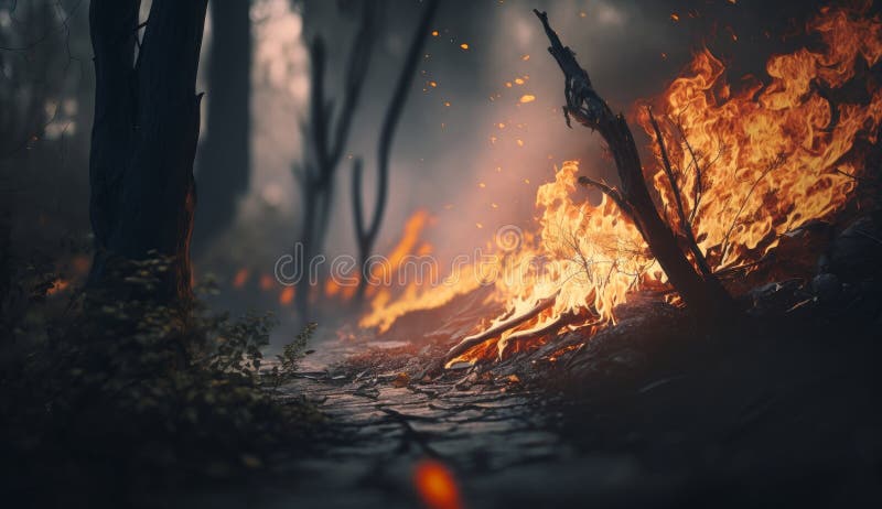 Forest Fire in the Forest. Burning Dry Grass and Trees in the Forest ...