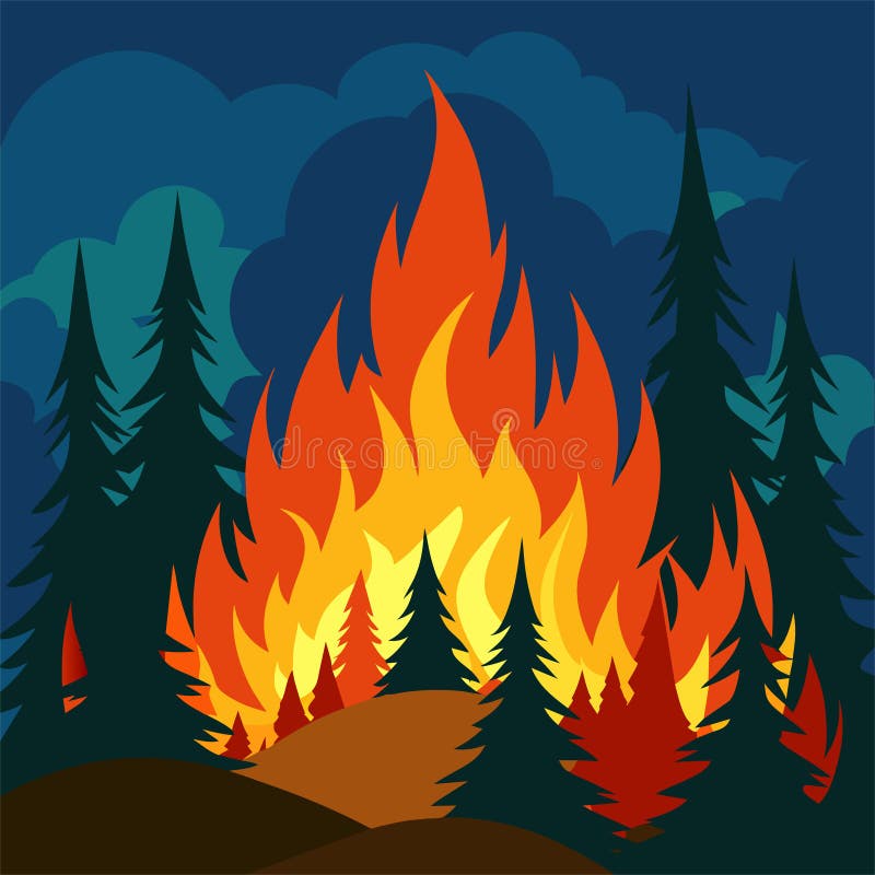Forest Fire, Glow from the Fire Over the Forests in the Night. a Raging ...