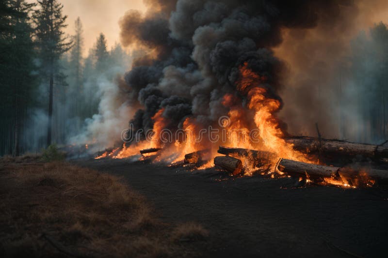 Forest Fire. Grass and Trees are Burning. Fire and Smoke Stock ...