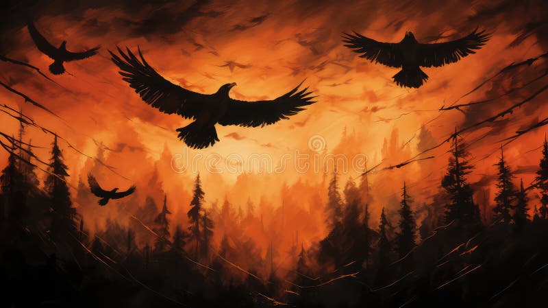 Forest fire hawk stock illustration. Illustration of behavior - 372081375