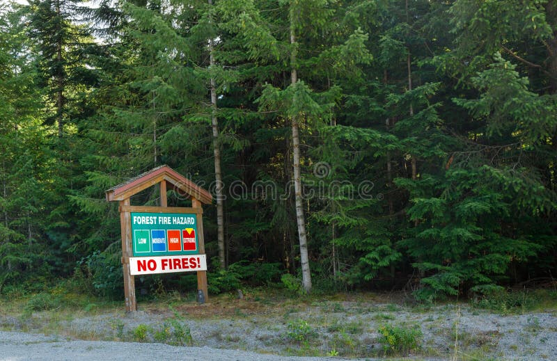 Forest Fire Hazard Warning Sign with Danger Level Indicators and "NO ...