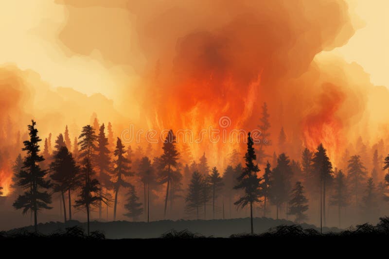 Forest Fire. High Flames in the Forest Stock Illustration ...