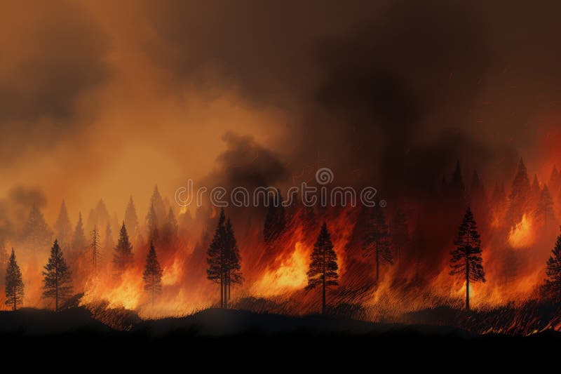 Forest Fire. High Flames in the Forest Stock Illustration ...
