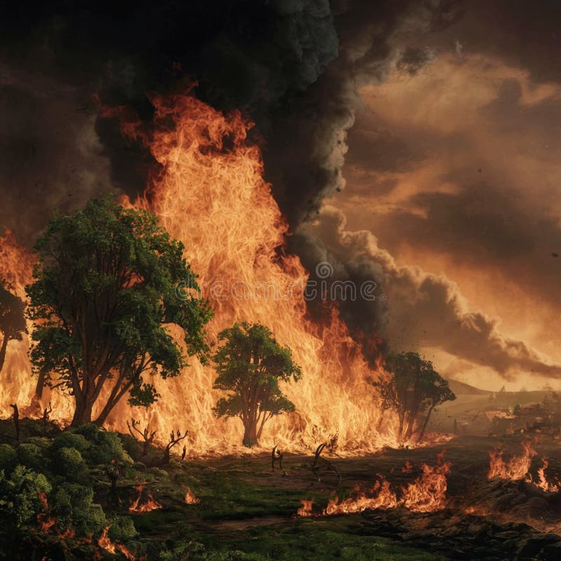 Forest Fire with a Huge Cloud of Smog Stock Illustration - Illustration ...