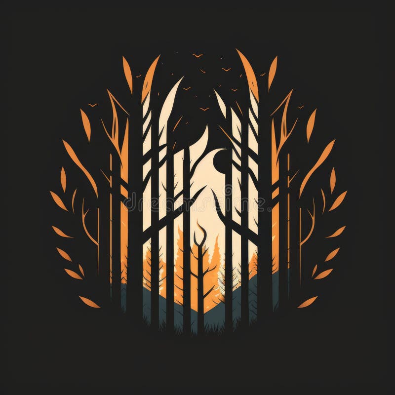 Forest Fire Illustration Logo with Trees Stock Illustration ...