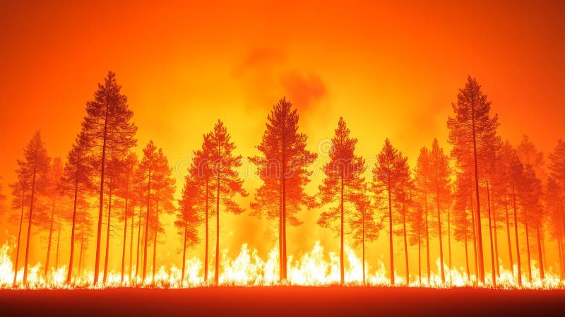 Forest Fire Inferno a Dramatic Image Depicting a Row of Trees Engulfed ...