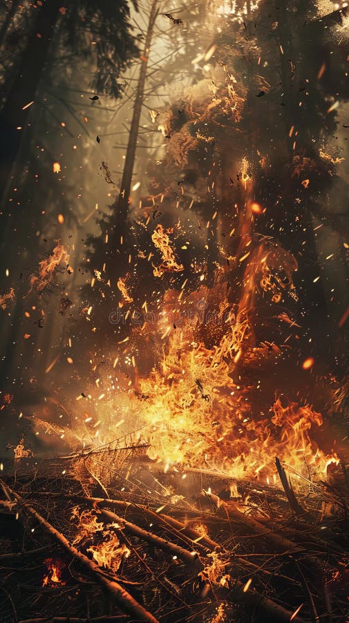 Forest Fire with Intense Flames and Burning Trees, Environmental ...