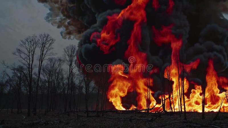 Forest Fire with Intense Flames and Smoke Engulfing Trees ...