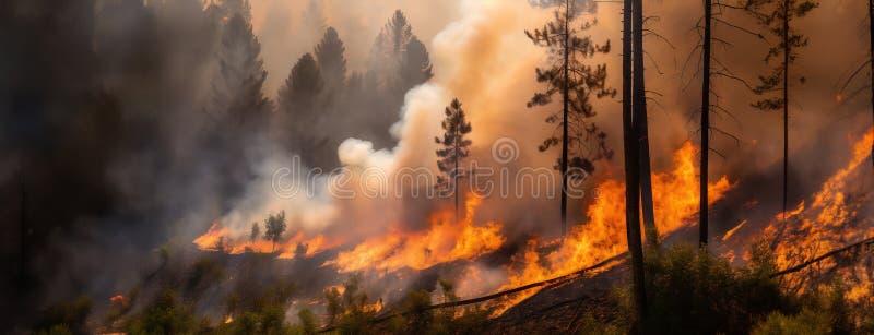 A Forest Fire with Intense Flames and Thick Smoke Billowing through the ...