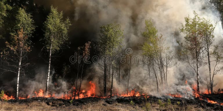 Forest Fire with Intense Smoke and Flames in a Dense Wilderness Scene ...