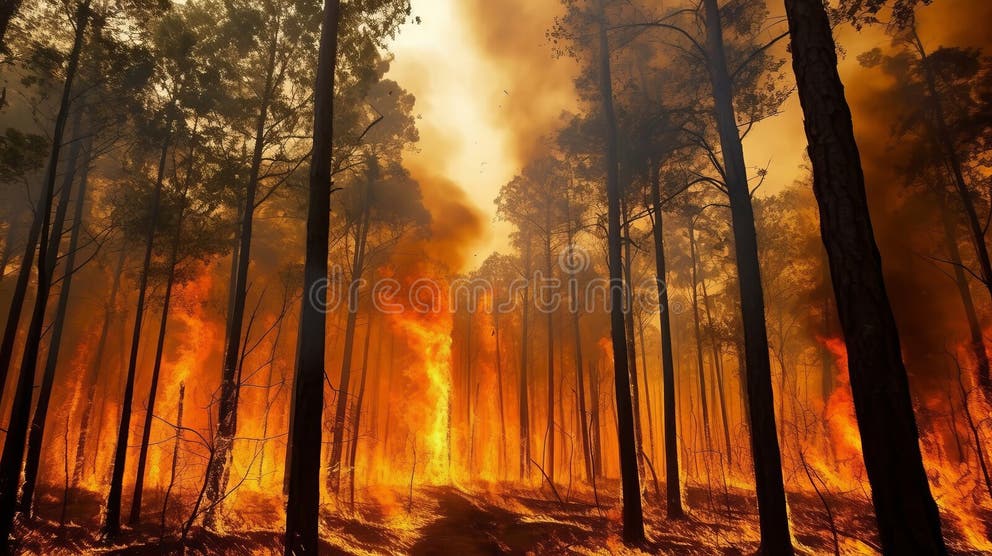 Forest Fire Many Acres of Pine Trees Burn Down during. Generative AI ...